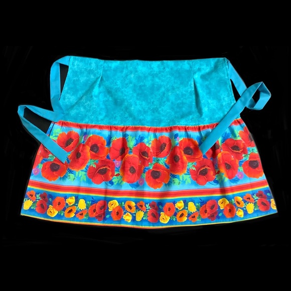 Handmade | Accessories | Bright Blue Floral Border Apron Christmas ...